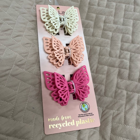 Pink Linen | Accessories | Nwt Pink Linen Set Of 3 Mini Hair Butterfly ...